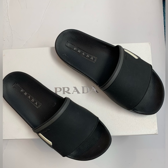 Prada | Shoes | Prada Black Sporty Logo Slide Sandals Size 8 | Poshmark